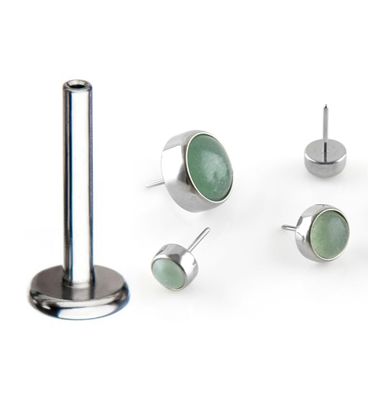 18G ASTM F-136 Titanium Threadless Labret with Aventurine Stone Top ...