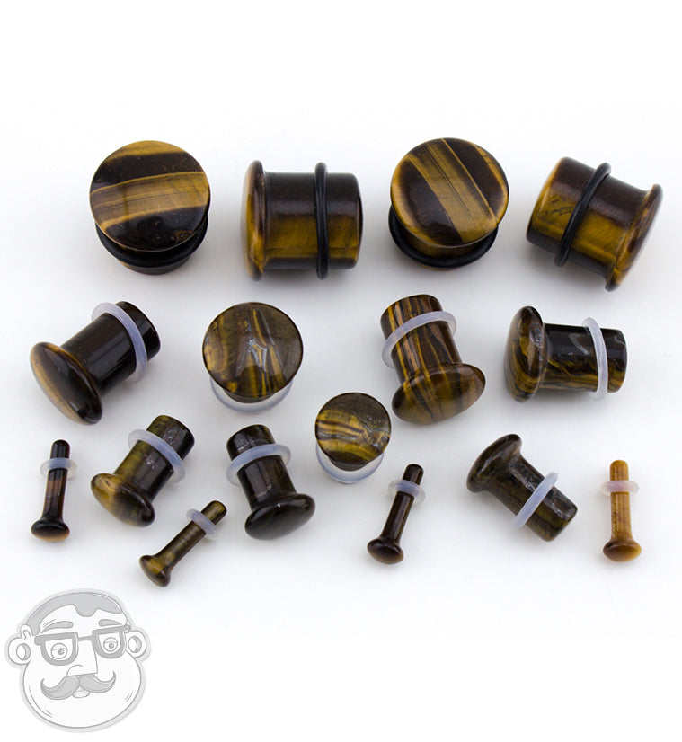 Single Flare Tiger Eye Stone Plugs | (8 Gauge - 5/8 ...