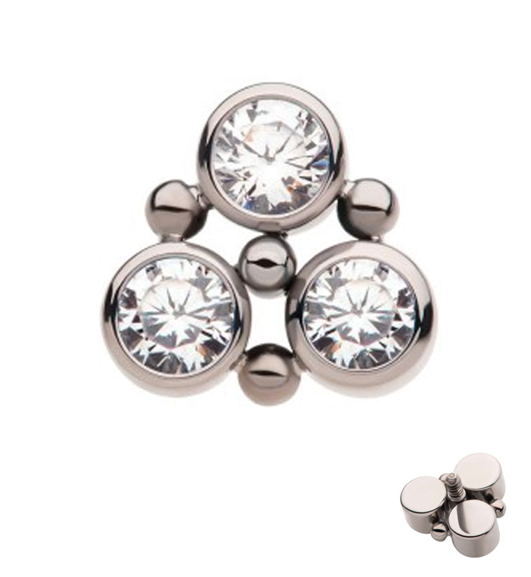 Trinity Beaded CZ Internally Threaded Titanium Top | UrbanBodyJewelry.com