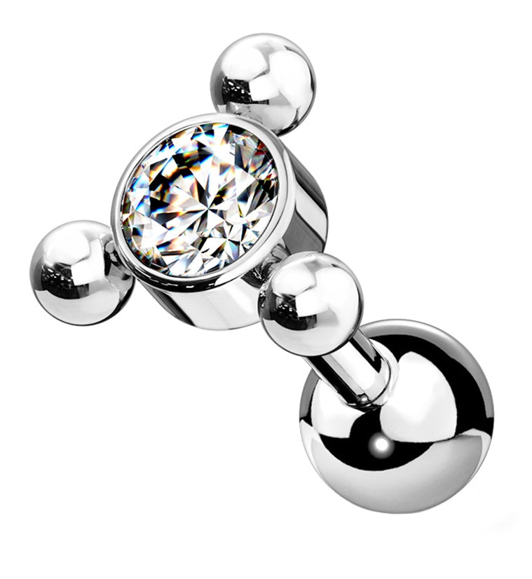 Pyramid Triple Bead Gem Cartilage Barbell | UrbanBodyJewelry.com