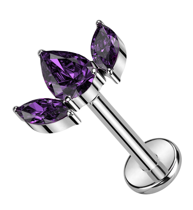 Triple Empress Purple CZ Titanium Internally Threaded Labret ...