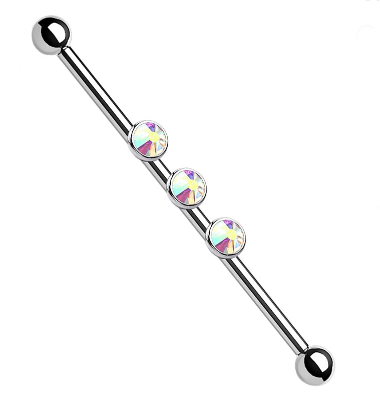 Triple Rainbow Aurora CZ Titanium Industrial Barbell | UrbanBodyJewelry.com