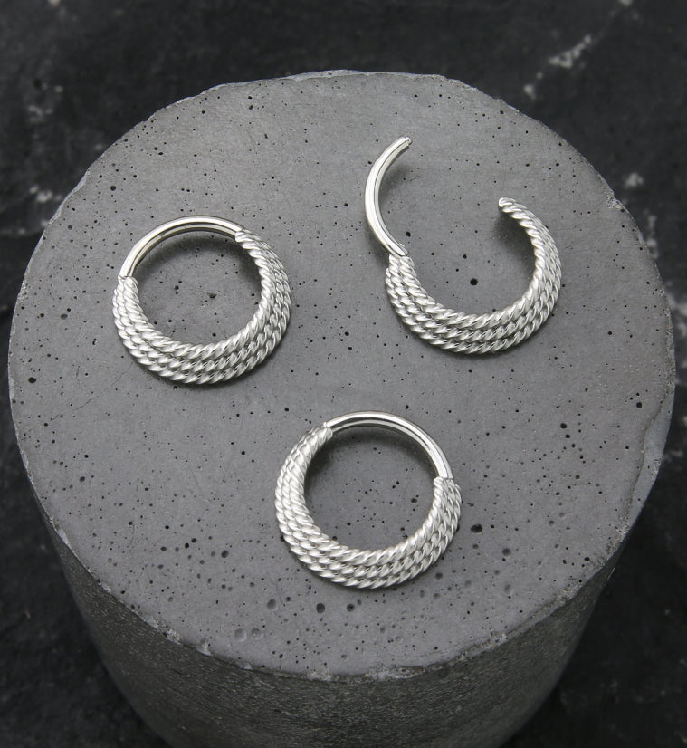 Triple Stacked Twist Stainless Steel Hinged Segment Ring | UrbanBodyJewelry.com