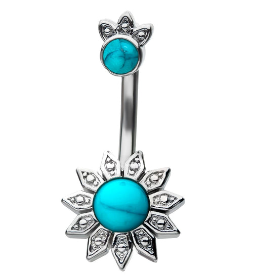 Turquoise Flower Bloom Belly Ring | UrbanBodyJewelry.com