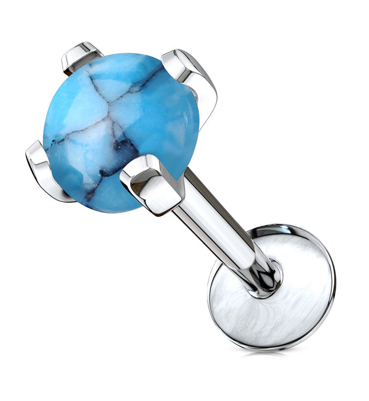 Turquoise Howlite Stone Prong Top Internally Threaded Labret ...