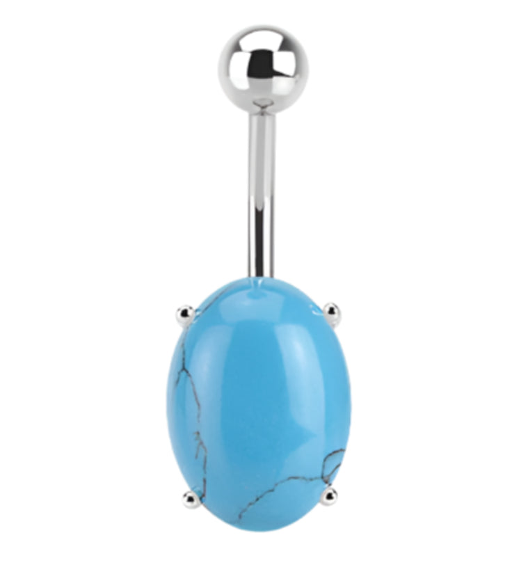 Turquoise Stone Oval Belly Button Ring