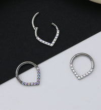 V-Shaped Aurora CZ Titanium Hinged Segment Ring