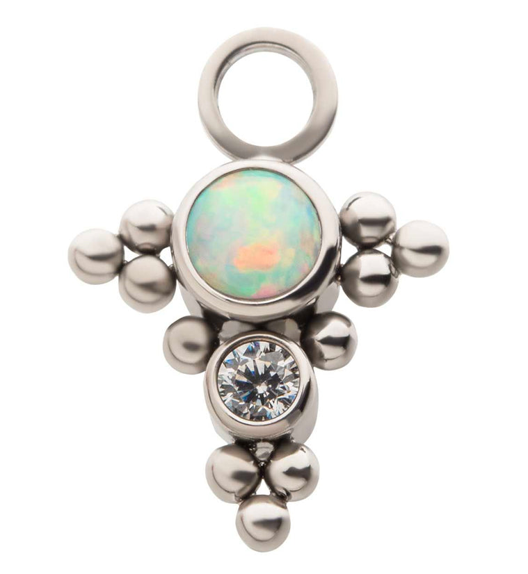 Vim Beaded White Opalite Clear CZ Titanium Charm