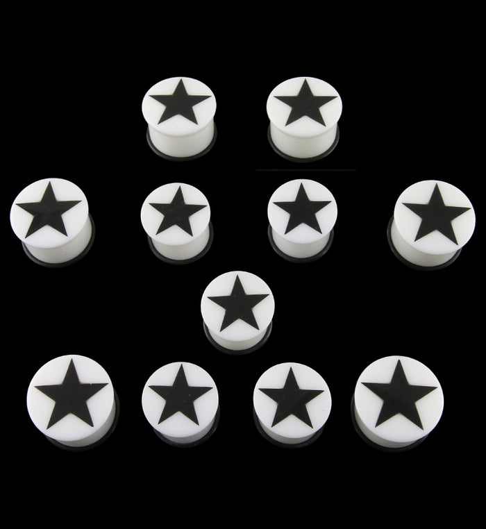 White & Black Star Plugs | Single Flares | UrbanBodyJewelry.com