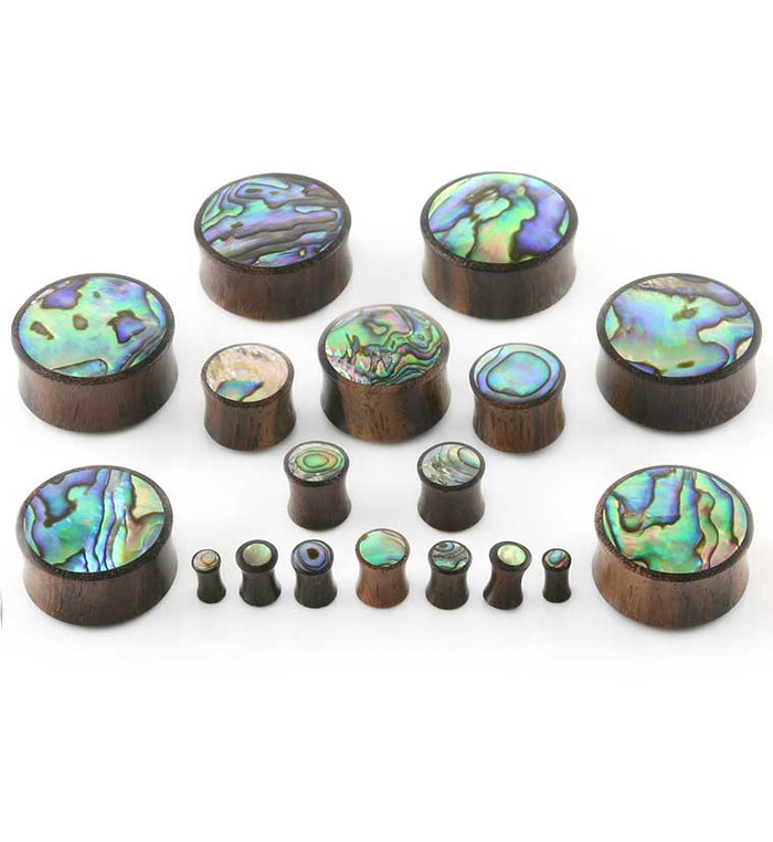 Exotic Abalone Shell Inlay Wood Plugs (6 Gauge - 2 Inch)