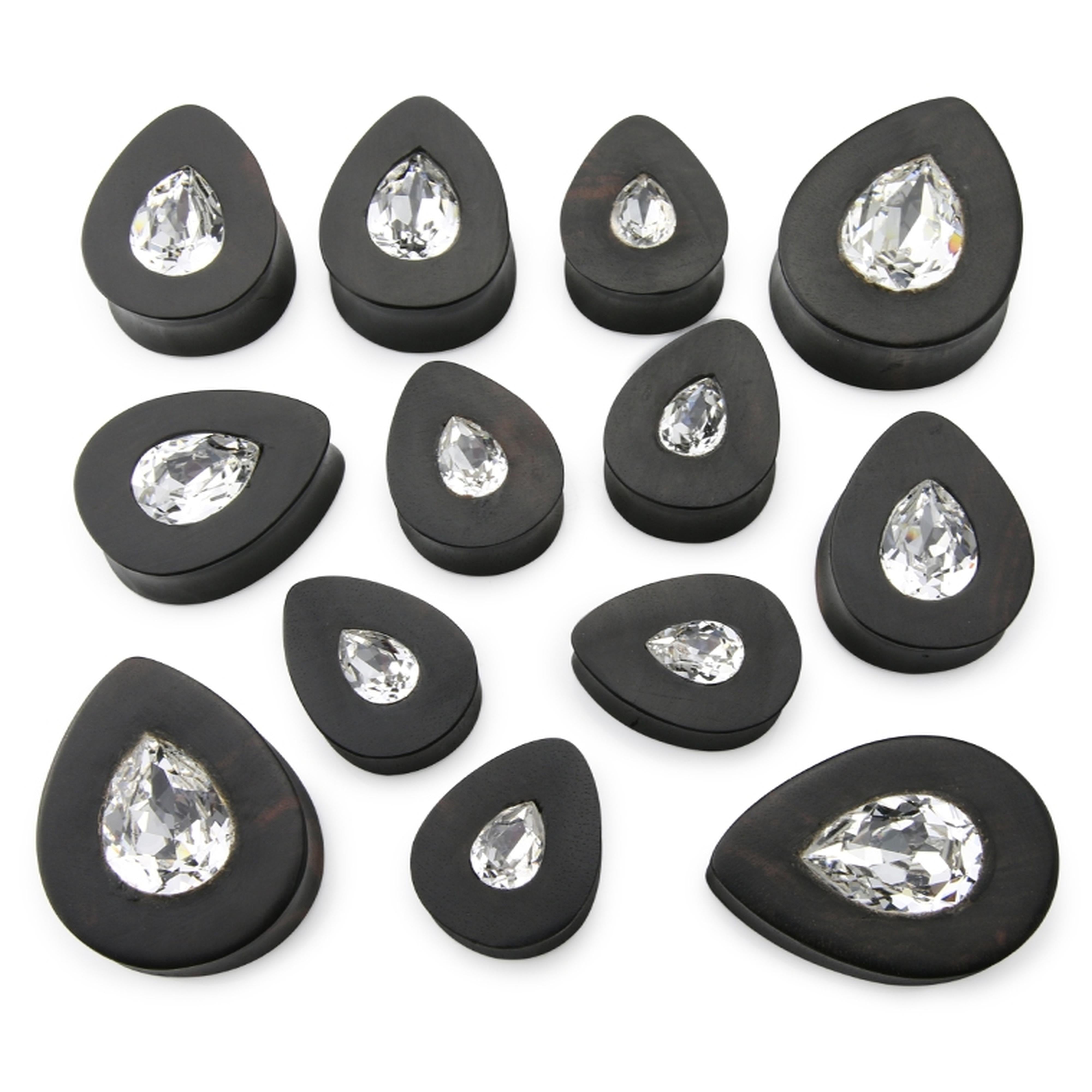 Areng Wooden Teardrop Plugs with Teardrop Swarovski CZ Inlay (0 Gauge ...